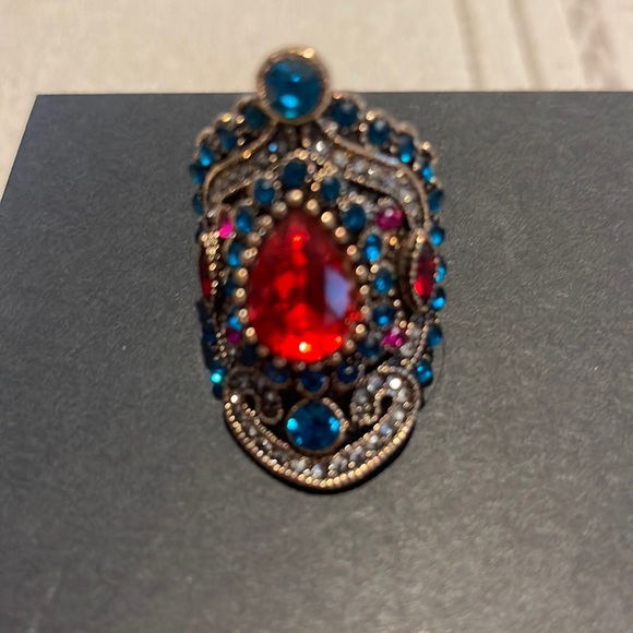 Vintage | Jewelry | Luxury Womens Gold Plated Jeweled Finger Ring ...